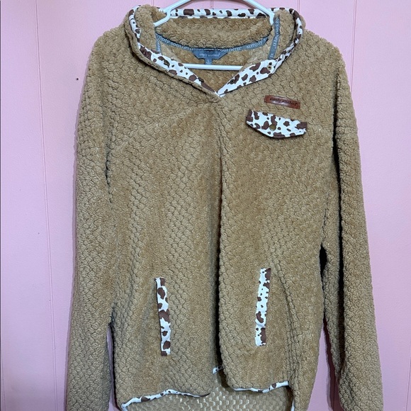 Simply Southern | Tops | Simply Southern Tan Sherpa With Cow Print ...